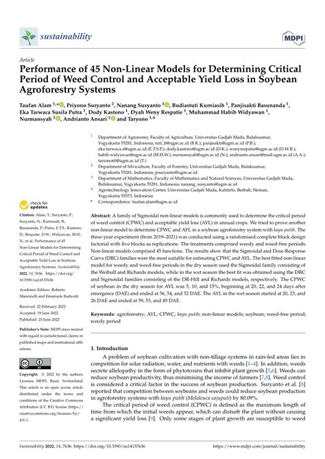 PDF Performance Of Non Linear Models For Determining Critical Period Of Weed Control And
