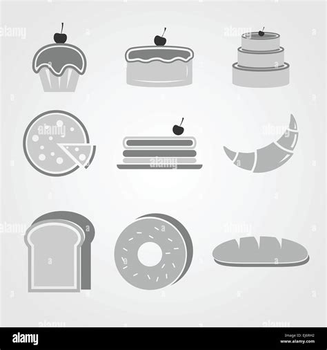 Variety Of Bakery Icons On Grey Background Stock Vector Stock Vector Image And Art Alamy