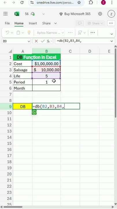 Db Function In Excel Excel Formula Db Function Excel World Youtube