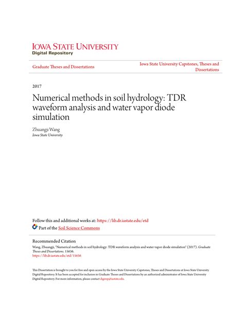 Numerical Methods In Soil Hydrology TDR Waveform Analysis And Water Vapor Diode Simulation