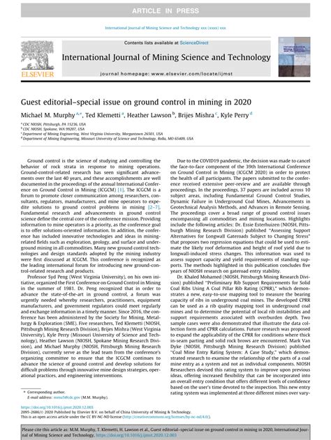 Pdf Guest Editorial Special Issue On Ground Control In Mining In 2020