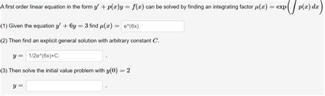 Solved A First Order Linear Equation In The Form