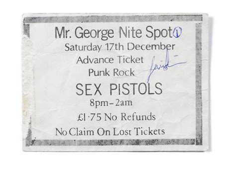 Bonhams A Ticket For The Sex Pistols At Mr George Nite Spot