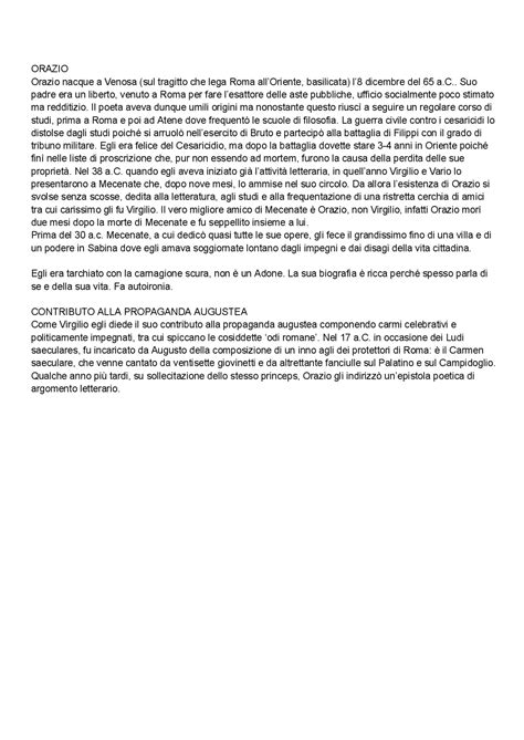 Orazio Vita E Opere Schemi E Mappe Concettuali Di Latino Docsity