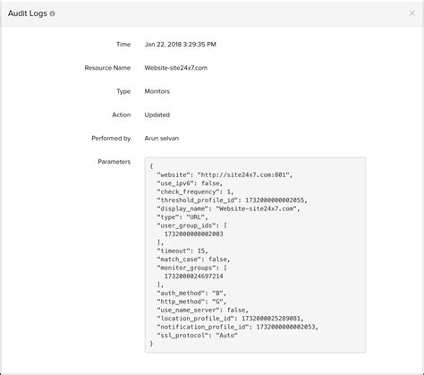 Audit Logs Online Help Site24x7