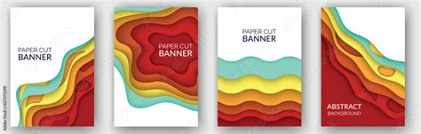 Abstract Background Set With Color Waves Paper Art Illustration With Liquid Figures Dynamic