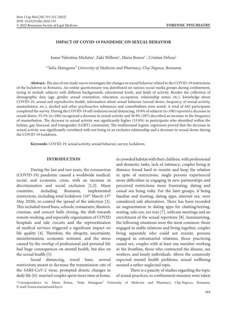 Pdf Impact Of Covid 19 Pandemic On Sexual Behavior