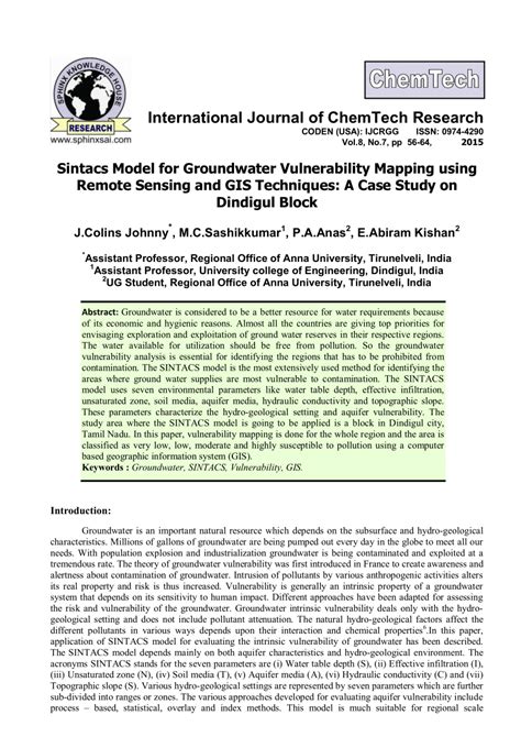 Pdf Sintacs Model For Groundwater Vulnerability Mapping Using Remote