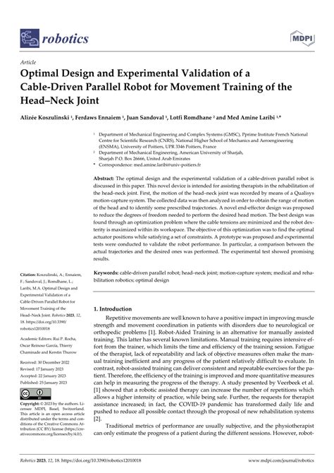 Pdf Optimal Design And Experimental Validation Of A Cable Driven Parallel Robot For Movement