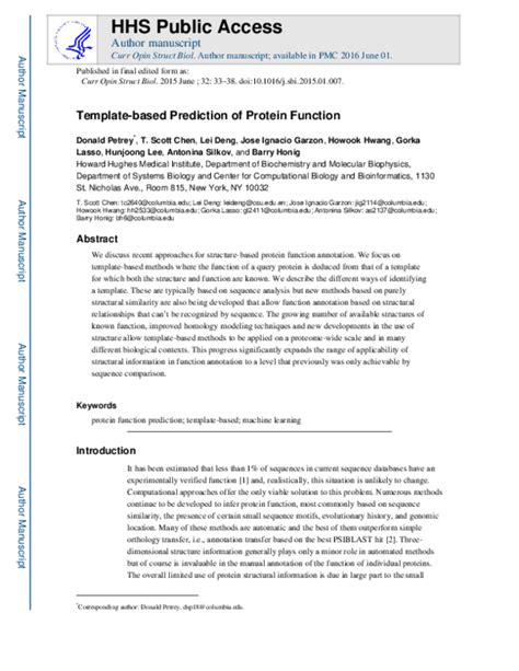 Pdf Template Based Prediction Of Protein Function