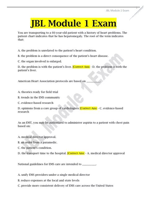 JBL Module 1 Exam Questions With Complete Solutions EMT Stuvia US