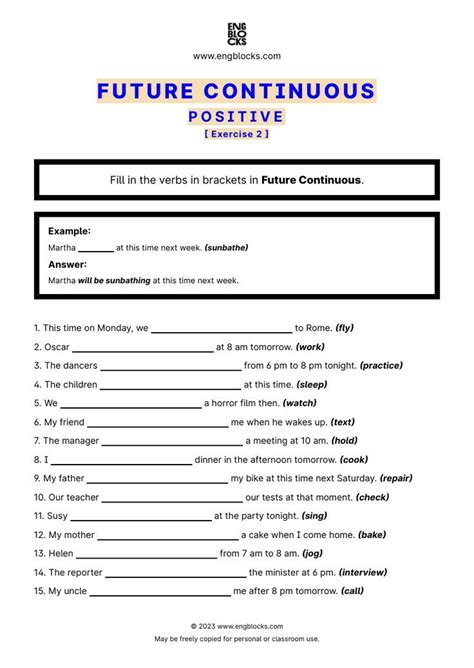 Future Continuous Positive Exercise 2 Esl Worksheet In 2025