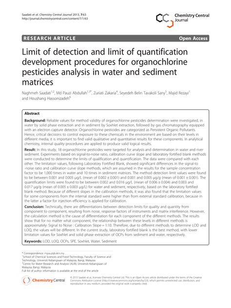 Pdf Limit Of Detection And Limit Of Quantification Development