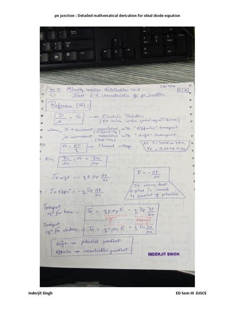 Pn Detailed Ideal Diode Equation Derivation Pdf Pn Junction Condensed Matter Physics