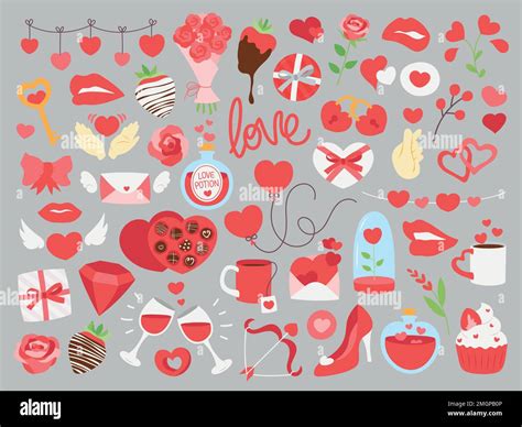 Collection Of Cute Simple Valentines Day Related Items And Objects Colorful Vector