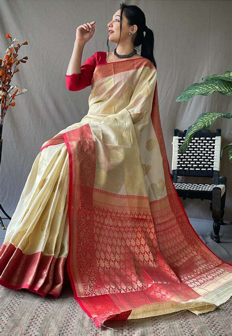 Buy Woven Cotton Silk Saree In Light Yellow Online Spf9155 Utsav