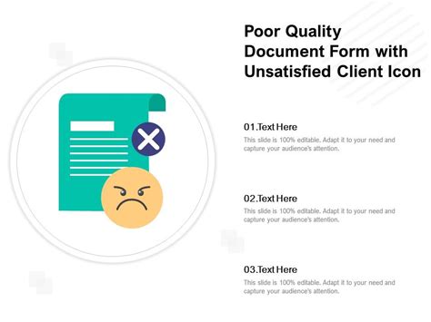 Poor Quality Document Form With Unsatisfied Client Icon Powerpoint Slides Diagrams Themes