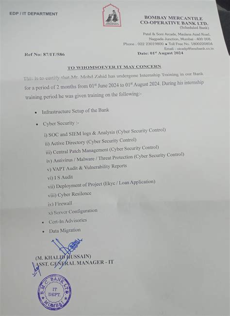 Mohd Zaid On Linkedin Internship Cybersecurity It Banking Professionaldevelopment…