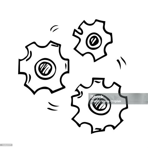 낙서 스타일 기어 톱니바퀴 또는 설정 아이콘 비즈니스 및 팀워크 개념 Revolution에 대한 스톡 벡터 아트 및 기타 이미지 Revolution 개발 거친