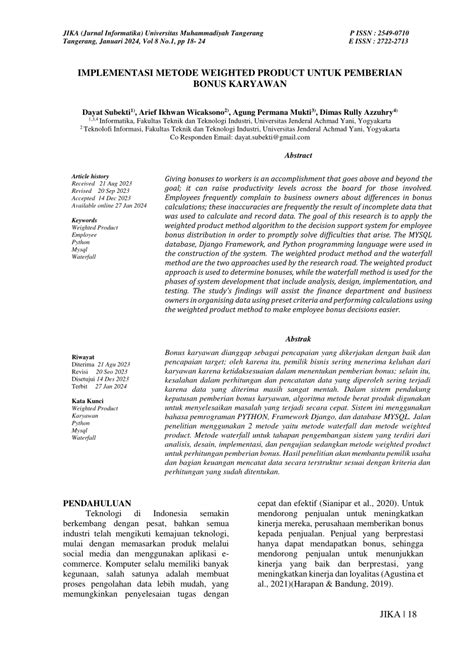 Pdf Implementasi Metode Weighted Product Untuk Pemberian Bonus Karyawan