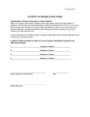 Patient Authorization Form Blank Fillable Template Fill Out Print