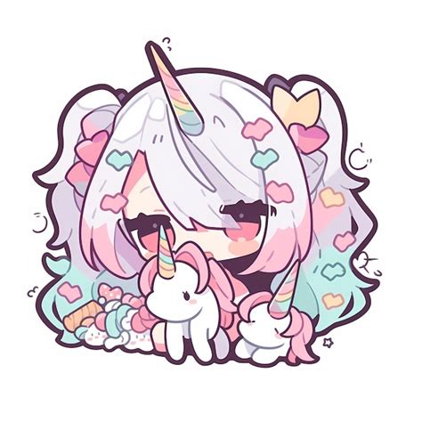 Premium Ai Image Adorable Kawaii Illustrated Chibi Anime Unicorn Girl