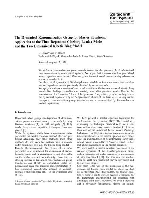 Dynamical Renormalization Group Analysis Pdf Equations Variable Mathematics