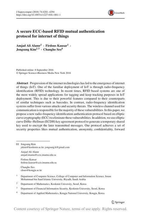 A Secure Ecc Based Rfid Mutual Authentication Protocol For Internet Of Things Request Pdf