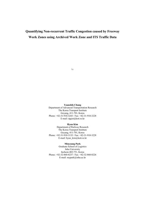 Pdf Quantifying Non Recurrent Traffic Congestion Caused By Freeway