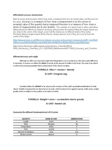 Differentiate Accuracy And Precision Pdf Weight Mass