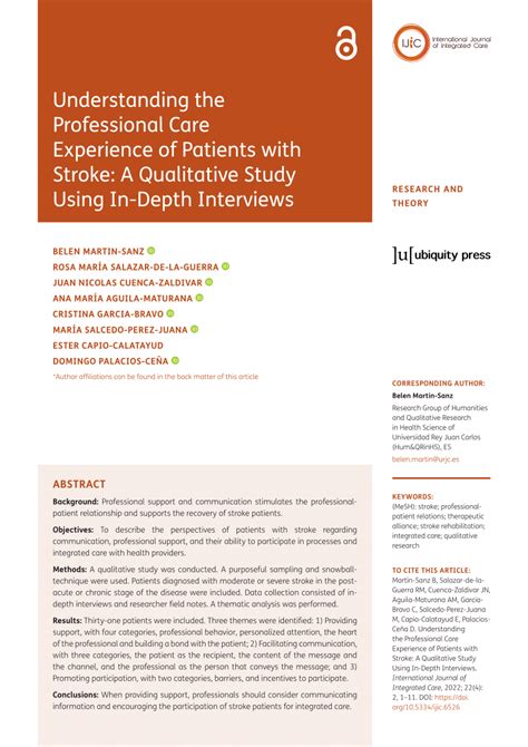 Pdf Understanding The Professional Care Experience Of Patients With Stroke A Qualitative