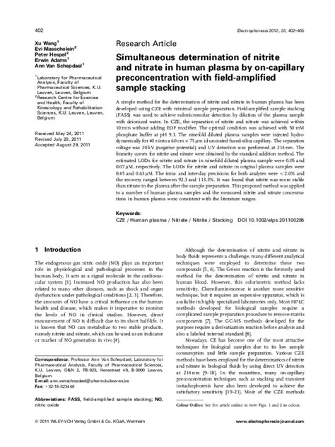 Pdf Simultaneous Determination Of Nitrite And Nitrate In Water By