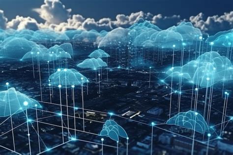 Premium Ai Image A Digital Cloud Computing Network Is Shown Above A Cityscape