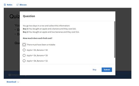 possible swapping of quiz question answers linear algebra for machine