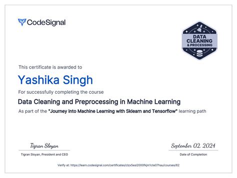 yashika singh on linkedin codesignal course certificate of achievement