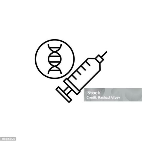 Dna 주사 아이콘 Ui 및 Ux 웹 사이트 또는 모바일 응용 프로그램에 대한 간단한 라인 유전자 변형 아이콘의 개요 벡터 Dna에 대한 스톡 벡터 아트 및 기타 이미지