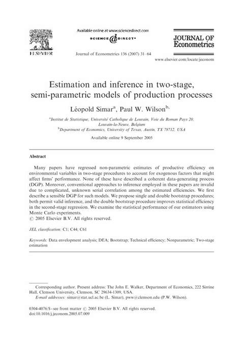 pdf estimation and inference in two stage semi parametric models of