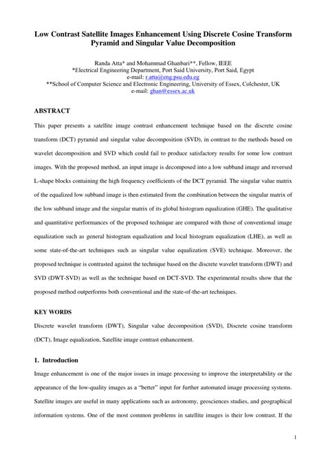 Pdf Low Contrast Satellite Images Enhancement Using Discrete Cosine