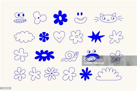 벡터 로고 디자인 템플릿과 광고 브랜딩 포스터 및 배너를 위한 그래픽 요소 웃는 캐릭터와 마스코트가 있는 재미있는 만화 삽화 추상 스티커 및 라인 아이콘 광고에 대한 스톡