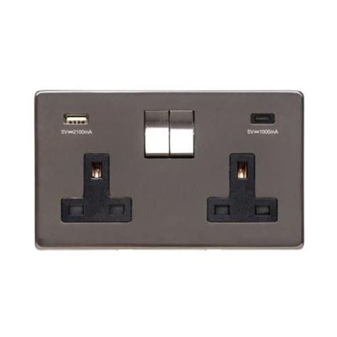 2 Gang 13a Socket With 2 Usb A C Charger Sockets Screwless