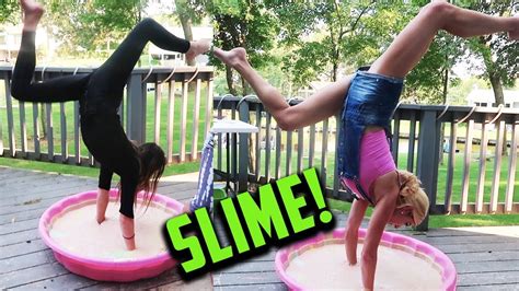REBECCA AND ANNIE DO HANDSTANDS IN GIANT SLIME! (DAY 248) GYMNASTICS CHALLENGE IRL - YouTube