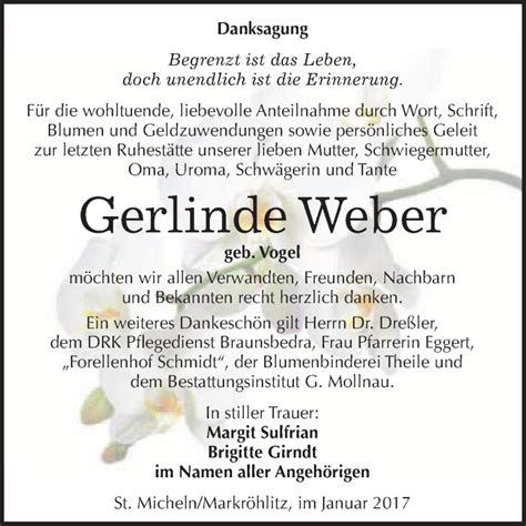 Traueranzeigen Von Gerlinde Weber Abschied Nehmen De