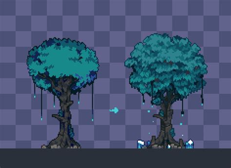 Pixel Art of Two Trees in Blue and Green
