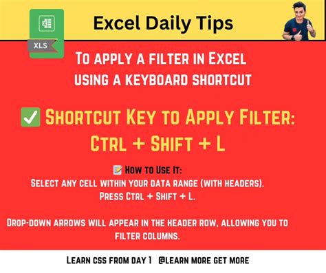 Learn To Apply A Filter In Excel Using A Keyboard Shortcuts Shortcut Excelshortcutkeys