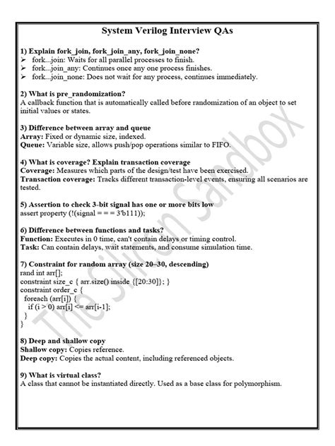 Systemverilog Interview Qandas Pdf Method Computer Programming