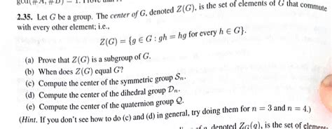 solved 2 35 let g be a group the center of g denoted