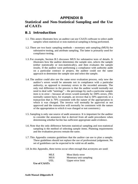 Audit Manual Appendix B Pdf Audit Sampling Statistics