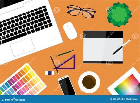Workspace Vector Line Icons Set Office Room Desk Table Area Bench