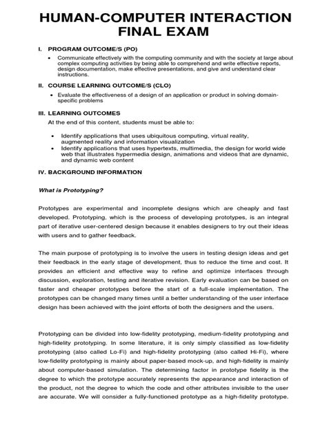 Hci Final Exam Pdf Software Prototyping Prototype