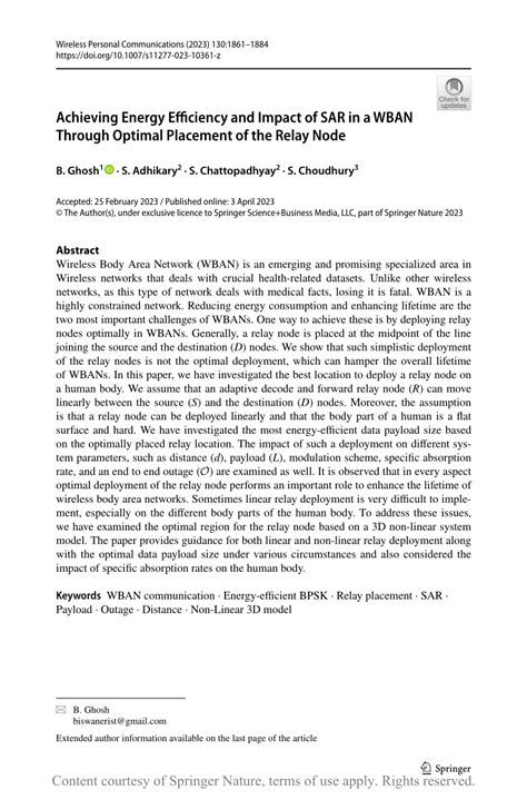 Achieving Energy Efficiency And Impact Of Sar In A Wban Through Optimal Placement Of The Relay Node